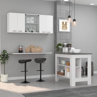 Briargate 2-Piece Kitchen Set, Kitchen Island and Wall Cabinet, White ...