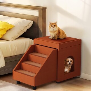 Moasis Flip Cover Cat Litter Box Enclosure House with Climbing Ladder ...