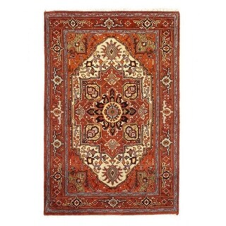 Canvello Fine Hand Knotted Persian serapi design - 3'11'' X 6' - Rust ...