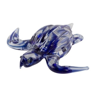 Handmade Marine Turtle In Blue Art Glass Figurine (Costa Rica) - 0.6" H ...