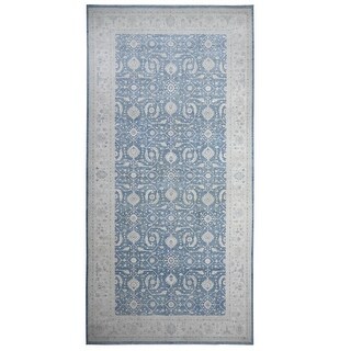 Shahbanu Rugs Marlin Blue Hand Knotted 100% Wool Long and Narrow ...