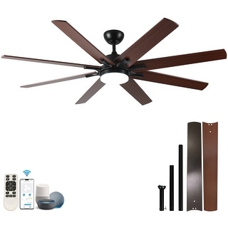 8 Blades Large Smart Ceiling Fan with 3 Color LED Light and Voice ...