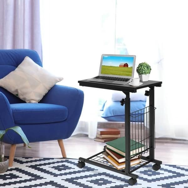 Black Multipurpose Adjustable Height TV Tray Sofa Table on Wheels - 20 ...