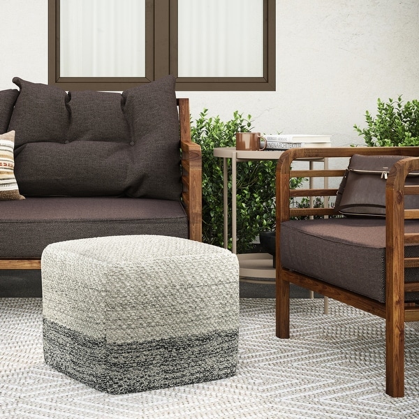 Wyndenhall Open Box Saul Square Woven Pet Polyester Pouf Gray White