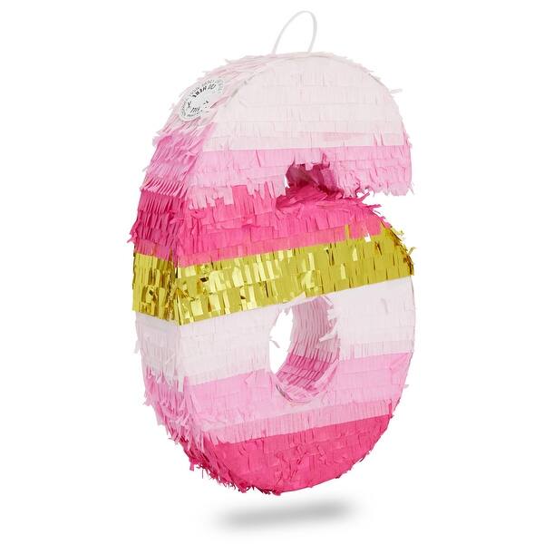 Small Pink and Gold Foil Number 6 Pinata for Kids 6th Birthday Party ...