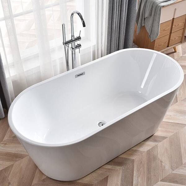 CB HOME 55" x 28" Acrylic Freestanding Soaking Bathtub,Mordern Deep Spa ...