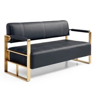 Faux Bonded Leather Loveseat Sofa Couch with Golden Metal Arms - Bed ...