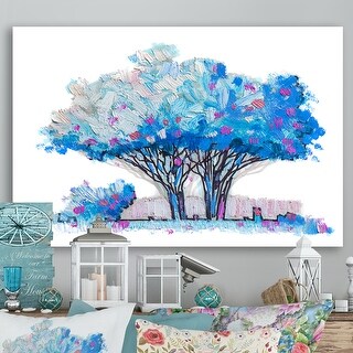 Designart "Abstract Painting Of Blue Trees" Traditional Canvas Wall Art ...