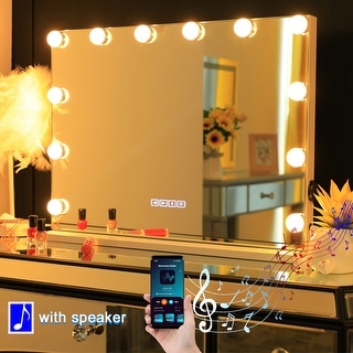 VANITII Large Hollywood Makeup Vanity Mirror with 15 LED Bulbs 3 Lights Adjustable USB Charging ...