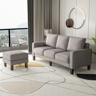 Light Grey Sofa Sets L-shape Sectional Sofa with Movable Ottomans - Bed ...