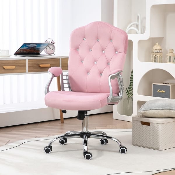 Vinsetto Home Office Chair, Velvet Computer Chair, Button Tufted Desk ...