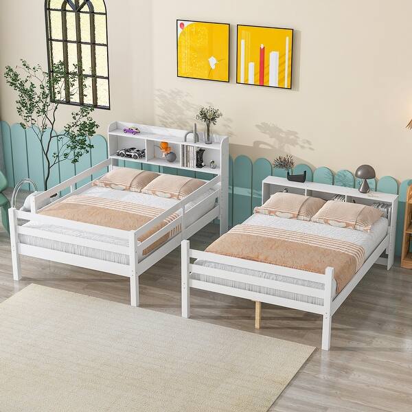 White Full over Full Convertible Bunk Bed with Bookcase Headboard and ...