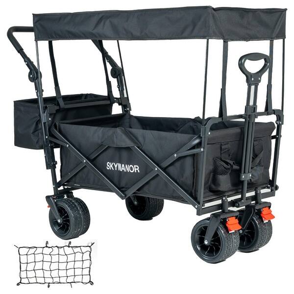 Collapsible Wagon Folding Garden Cart with Removable Canopy Utility ...