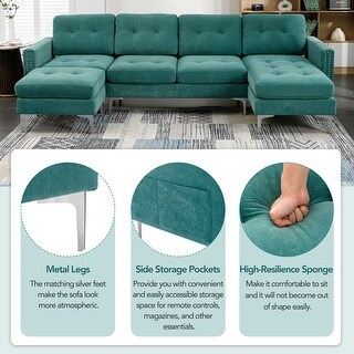 L-Shape Convertible Sectional Sofa Couch with Movable Ottoman and ...