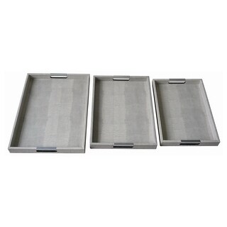 Plutus Brands Wood Tray Set Of 3 in Gray PU-Faux Leather - Bed Bath ...