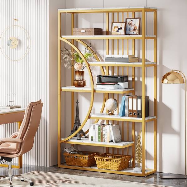 71-inch Tall Etagere Bookcase Bookshelf with Half-moon Design for Home ...