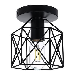 Hallway Light Fixtures Ceiling Mount, Retro Black Industrial Semi Flush ...