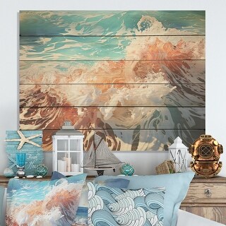 DESIGN ART "Beach Waves Fusion" Coastal Beach Wood Wall Decor ...