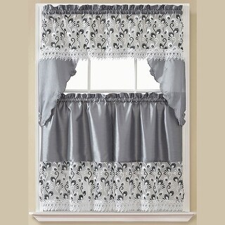 Claudia 3-Piece Embroidery Kitchen Curtain Tier and Swag Set, 60x36 ...