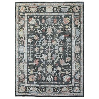 Hand Knotted Black Oushak And Peshawar with Wool Oriental Rug (8'9" x ...