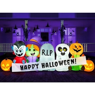 8 FT Pumpkin Ghost Vampire Witch Tombstone with Built-in LEDs Blow Up ...