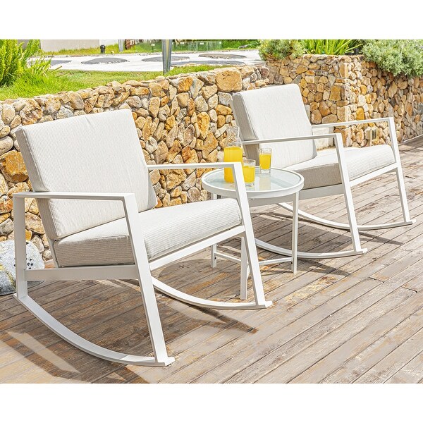 COSIEST 3 Piece Bistro Set Patio Oversize Rocking Chairs with Coffee Table 32 in. D x 25.5 in. W x 32 in. H On Sale Bed Bath Beyond 33873528