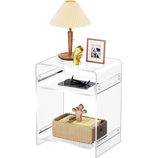 Clear Acrylic End Table with Storage Shelf, Record Player Nightstand ...