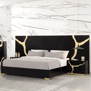 Furniture of America Kismet Modern Black Wood Platform Bed with Wall ...