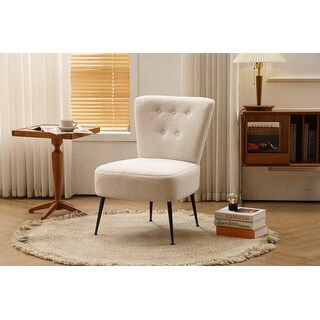 Farmhouse Tufted Back Ivory Teddy Fabric Sipper Chair Accent Chair ...