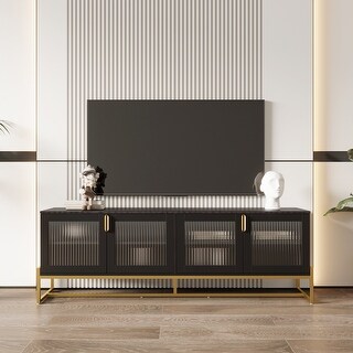 TV Stand Showcase Decorative Cabinet with Glass Doors and Gold Legs ...