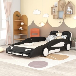Twin Size Race Car-Shaped Platform Bed w/Wheels, Kids Race Car Bed ...