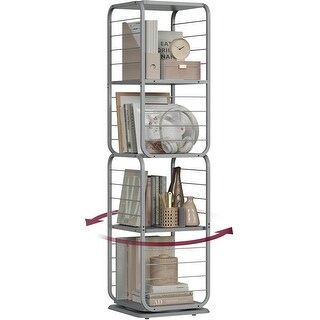 4-Tier Rotating Bookshelf with Bookends, Corner Storage Shelf, Steel ...