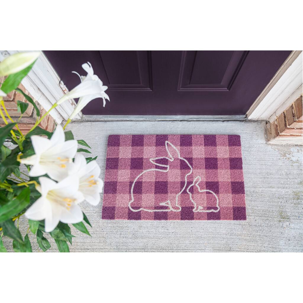 Entryways Bunny Plaid Coir Doormat - Overstock - 33374573