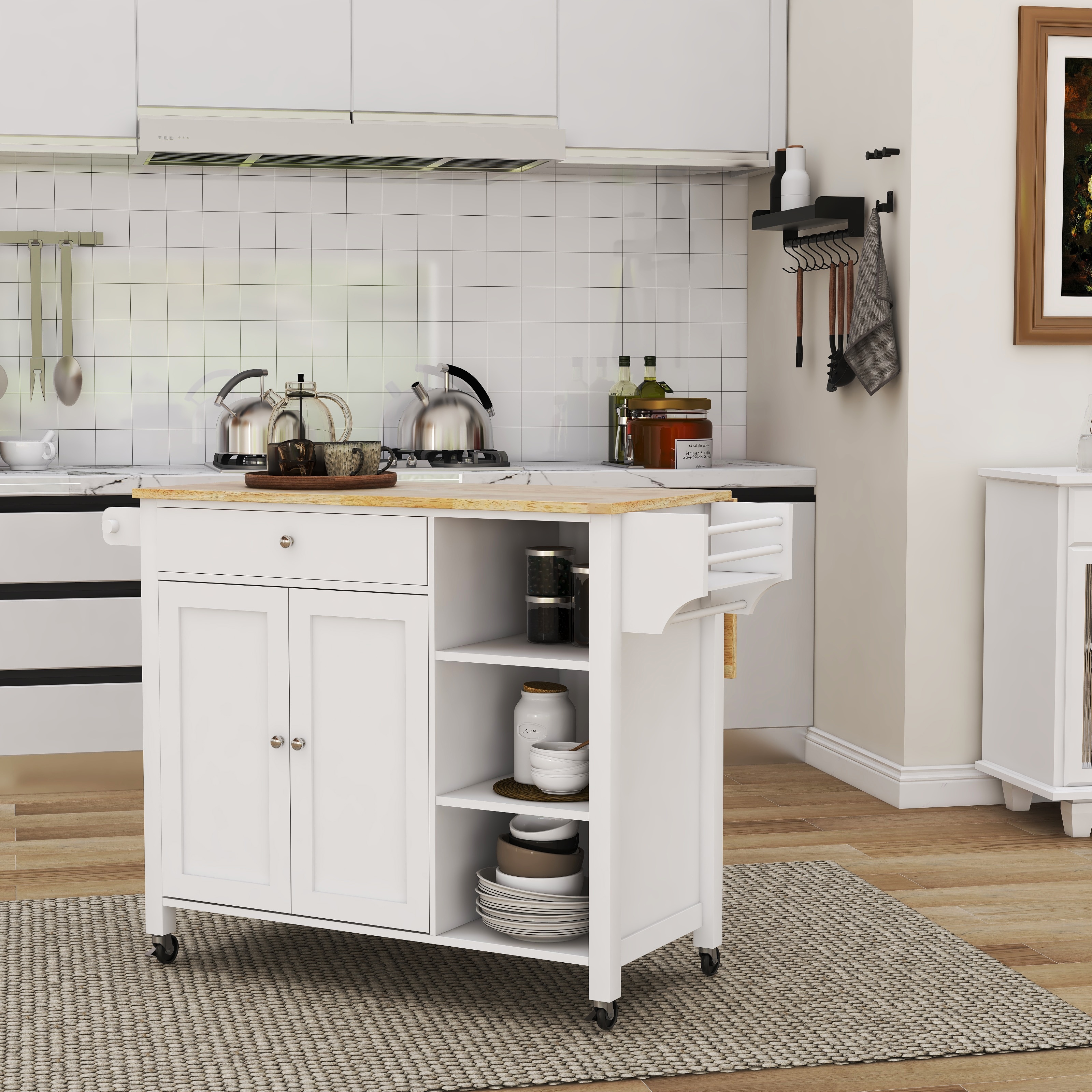 Movable Kitchen Island w Drop Leaf Open Coffee Bar Table w Drawer