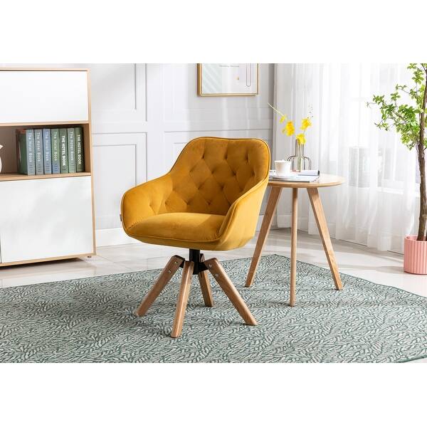 No Wheels Swivel Office Chair with Solid Wood Legs Desk Chair - Bed ...