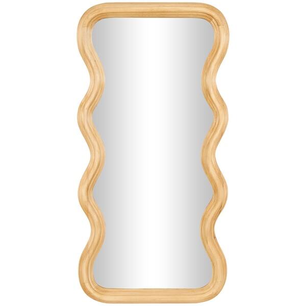 Brown Wood Wavy Room Wall Mirror with Dimensional Carved Frame - On ...