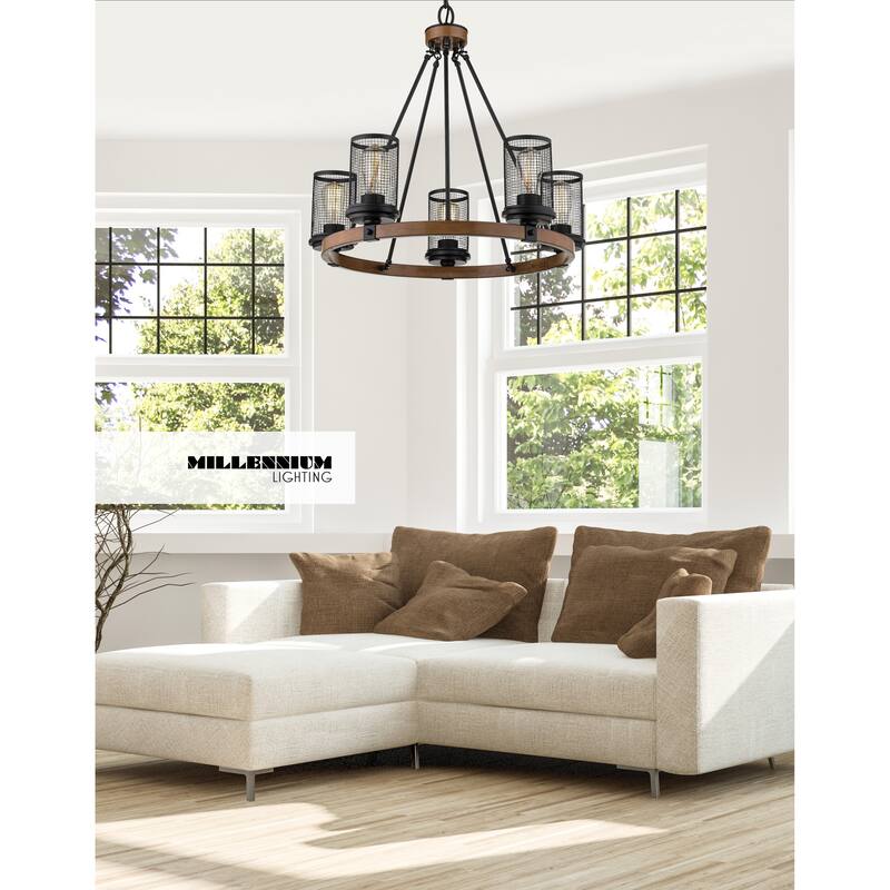 Mesa 5 Light Chandelier Ceiling Light in Matte Black/Wood Grain - Bed ...
