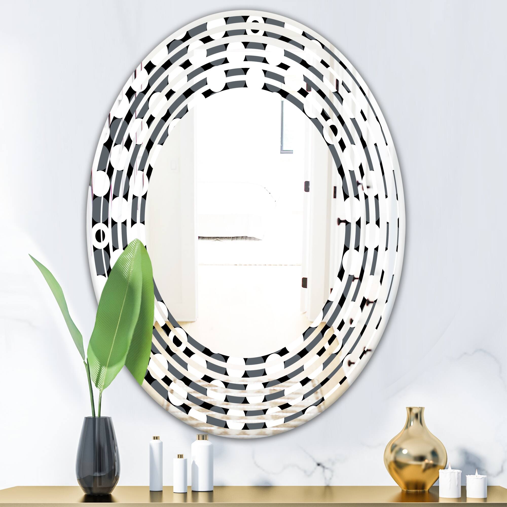 Designart Monochrome Geometric Pattern Xiv Printed Modern Round Or