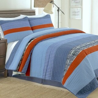 Full/Queen Burnt Sienna Denim Plaid 100%Cotton Quilt Set Navy - Bed ...