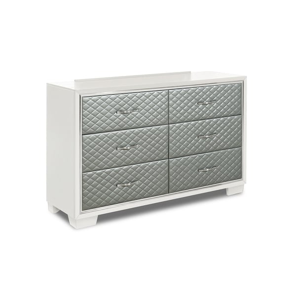 Sal 65 Inch Dresser with 6 Drawers, Poplar Wood, Gray Panels, Off White ...