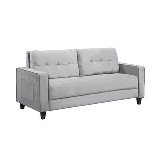 Alma 77 Inch Velvet Upholstered Sofa, Track Arms, Button Tufted Light ...