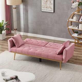 2 in 1 Pink Futon Sofa Bed Convertible Sleeper Loveseat with 2 Pillows ...