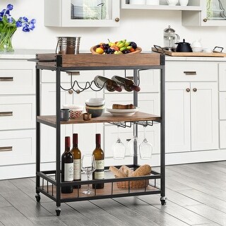 Ledel Rolling Bar Cart Kitchen Serving Trolley With Wine Rack and ...
