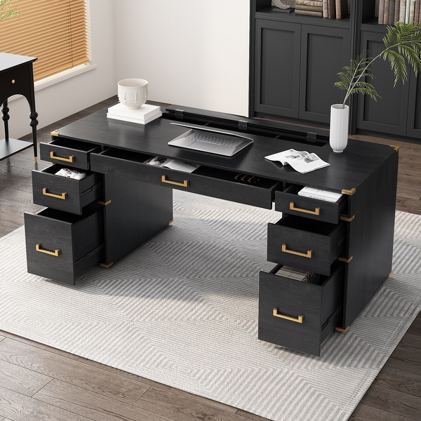 Black Gold Traditional 70 Floor Home Office Desk Executive Desk Bed Bath Beyond 41279584