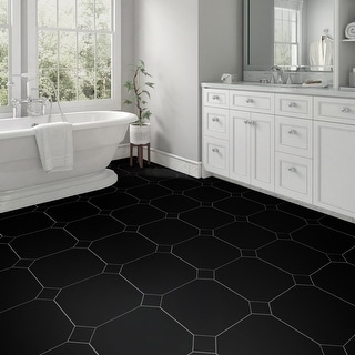 Merola Tile Monocolor Octagon Nero 12-1/4" x 12-1/4" Ceramic Floor and ...