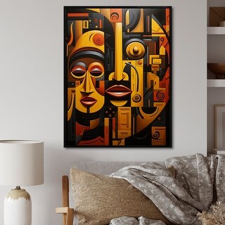 Designart "Yellow Ancestral Marks IV" African Mask Yellow Wall Decor ...