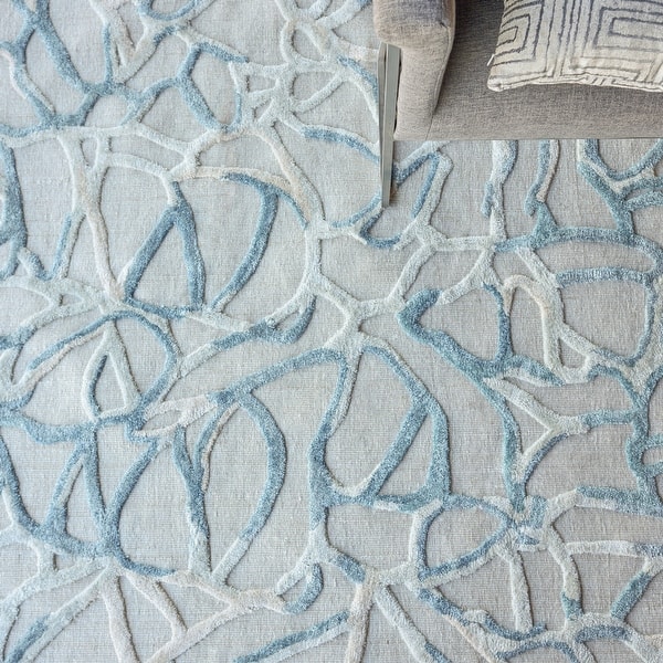 EXQUISITE RUGS Goudy Hand-loomed Wool/Bamboo Silk Blue Area Rug. - Bed ...