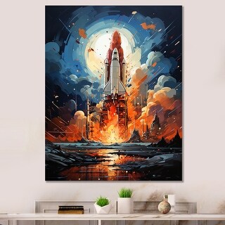 Designart "Expressionist Space Shuttle Burst IV" Rocketship Wall Art ...