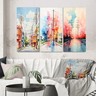 Designart "Colorfull Power Lines Gridscape Serenade IV" Cityscapes Wall ...