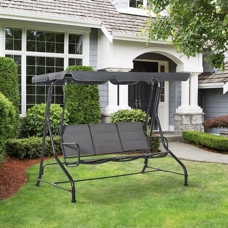 3-Seat Porch Swing, Adjustable Canopy, Padded Sling Seat, Patio Bench ...